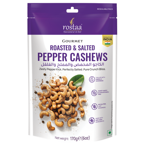 Rostaa Roasted & Salted Pepper Cashews 170g – Spicy Savory Nut Snack ...
