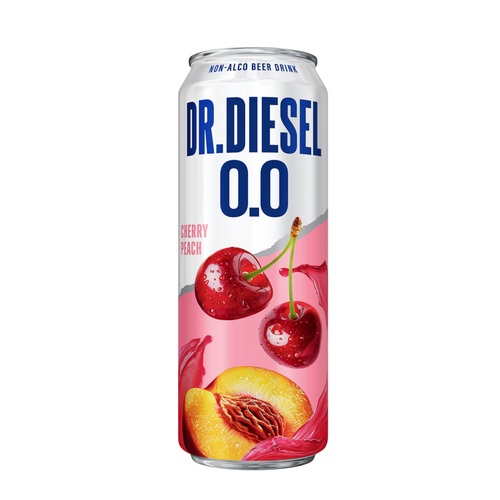 Non-alcoholic pasteurized beer drink "Dr. Diesel Cherry and Peach 0.0 ...