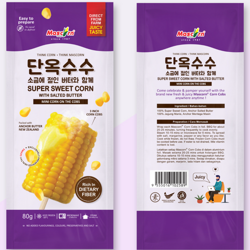 Mascorn Korean Series Frozen Sweet Corn Cobs with Salted Butter ...